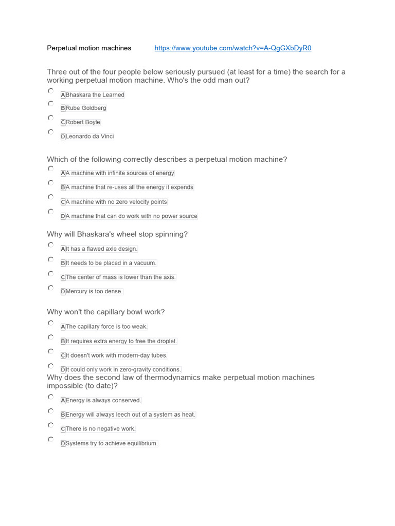 Perpetual Motion Machines | PDF | Laws Of Thermodynamics | Thermodynamics