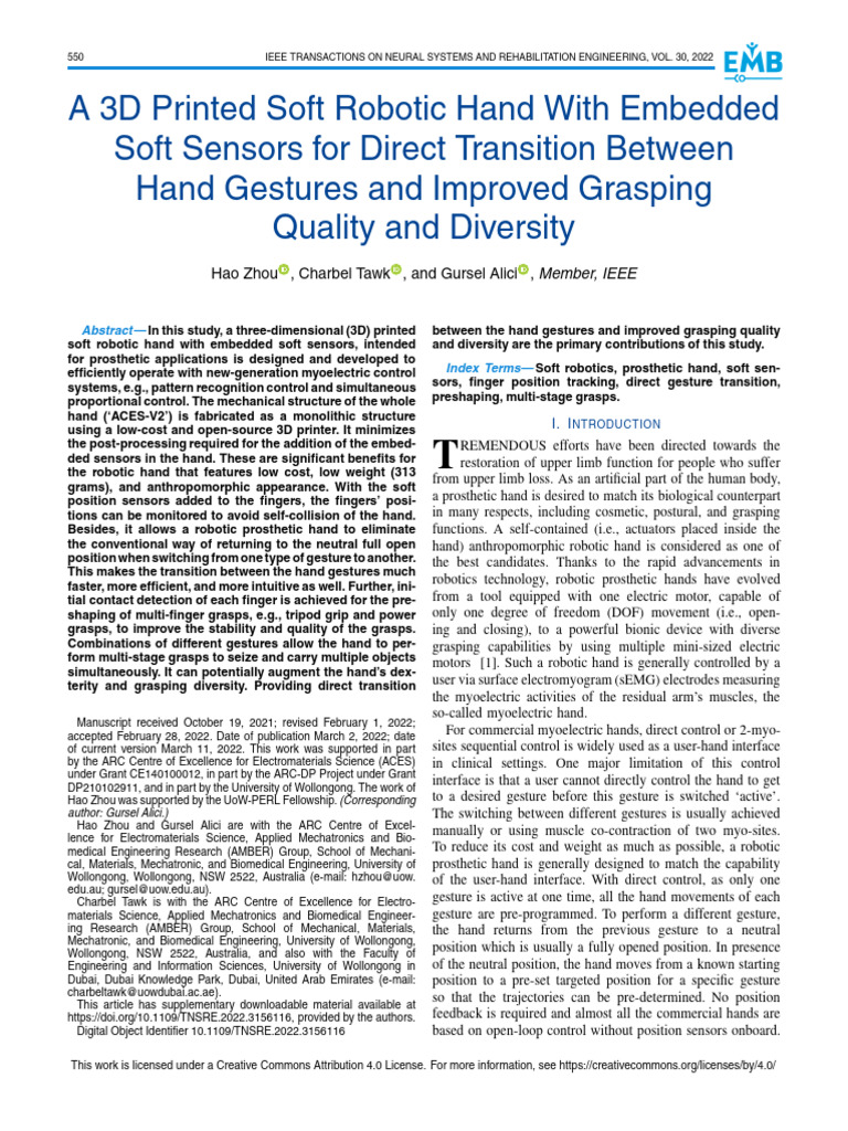A 3D Printed Soft Robotic Hand With Embedded Soft | PDF | Prosthesis | Hand
