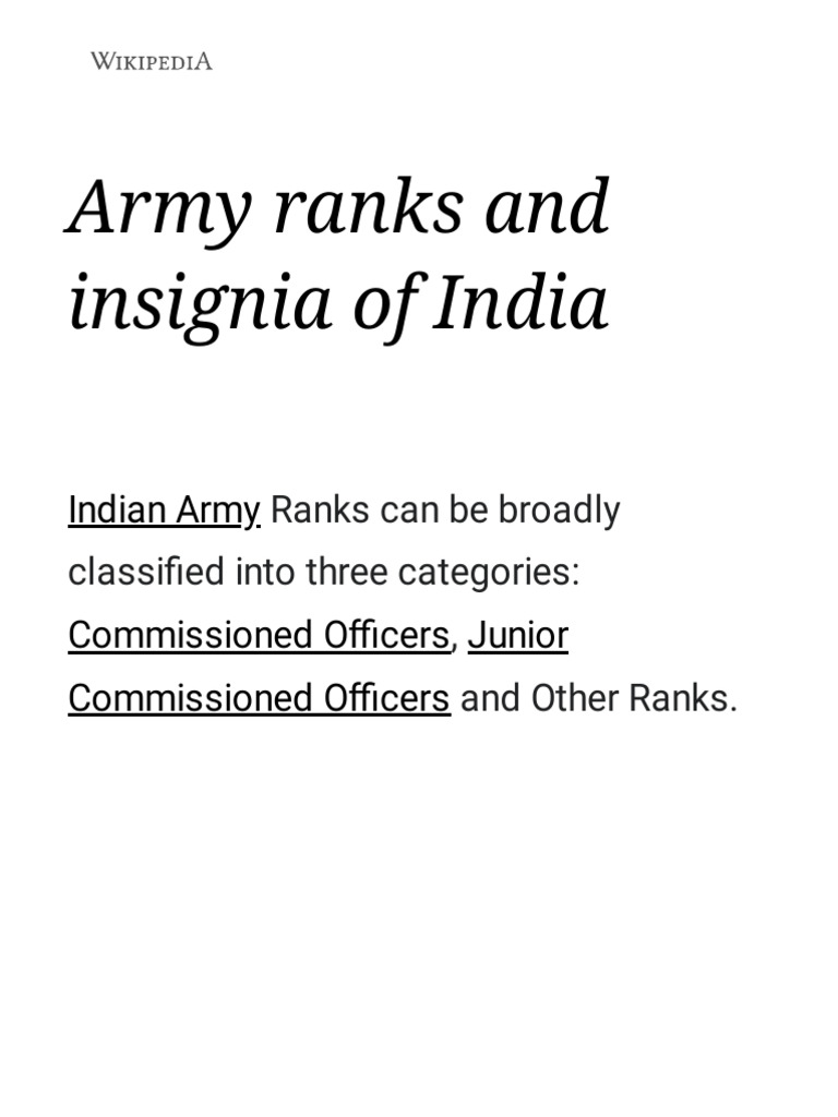 Army Ranks and Insignia of India - Wikipedia | PDF | Military Rank ...