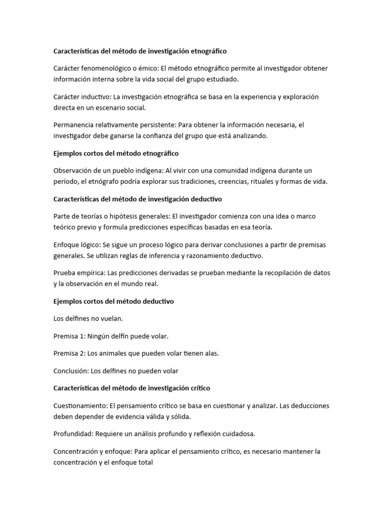 Características y Funciones de Los Métodos de Investigación | PDF | Razonamiento deductivo ...