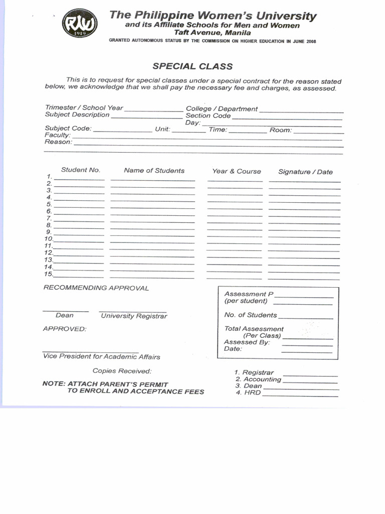 Special Class Form | PDF