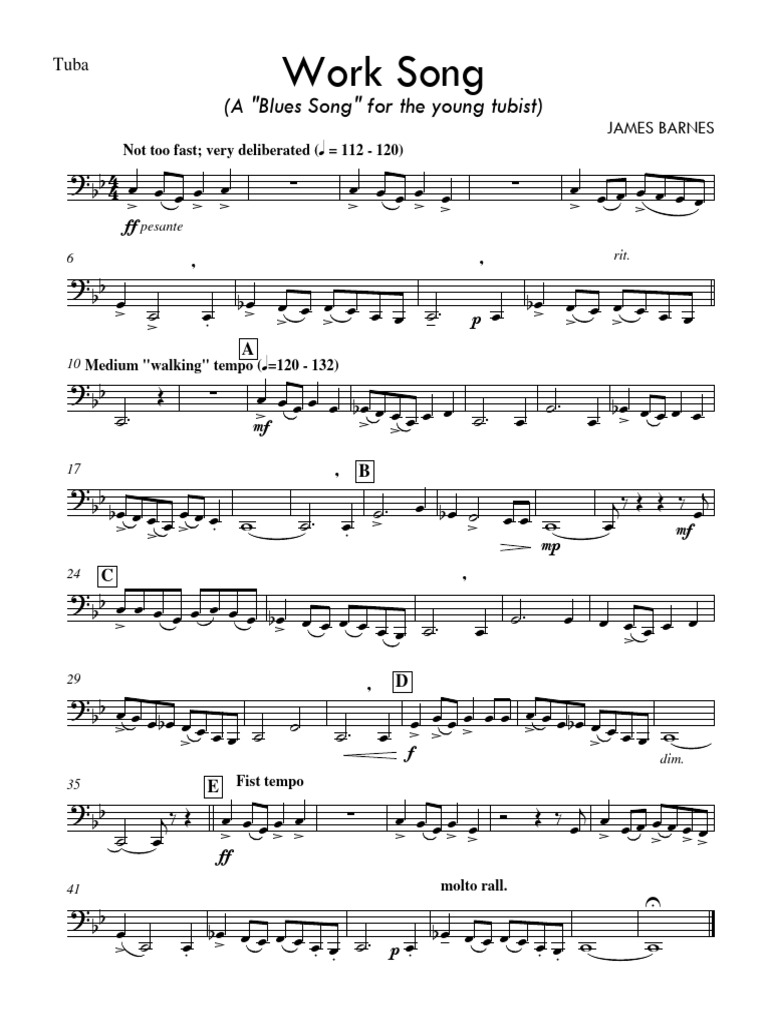 James Barnes - Work Song For Tuba and Piano (Tuba) | PDF | Musical ...