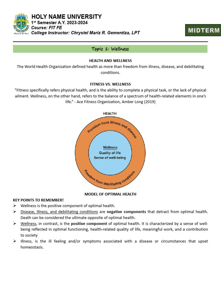 (Fit Fe) Topic 1 - Concepts of Wellness | PDF | Behavior | Physical Fitness