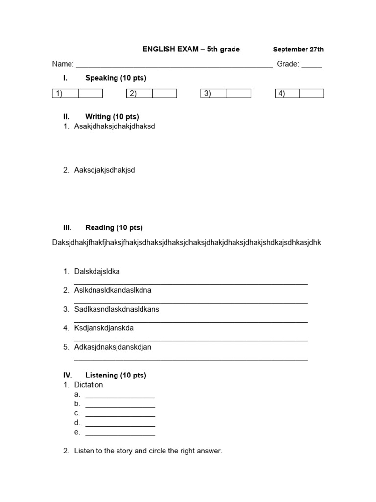 ENGLISH EXAM Template | PDF