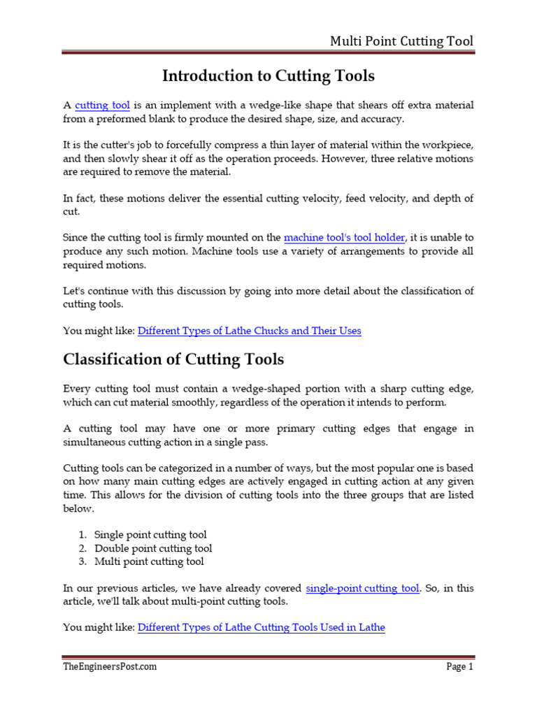 Multi Point Cutting Tool | PDF | Machining | Metalworking