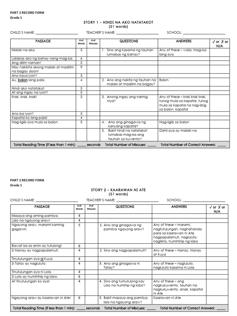 RECORD SHEET - G1.PART2.RF - TAG.Modified CRLA - Learner | PDF