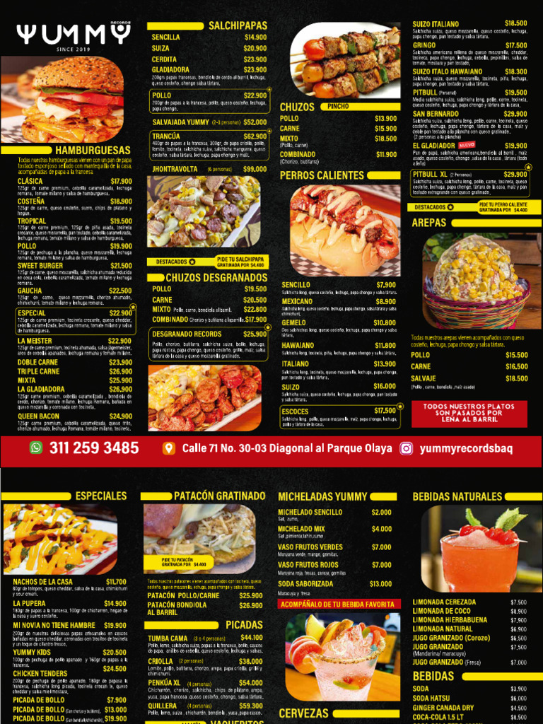 Carta Menu Yummy Copy 2023 | PDF