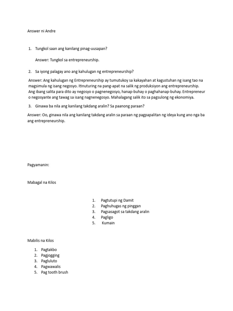 Answer Ni Andre | PDF