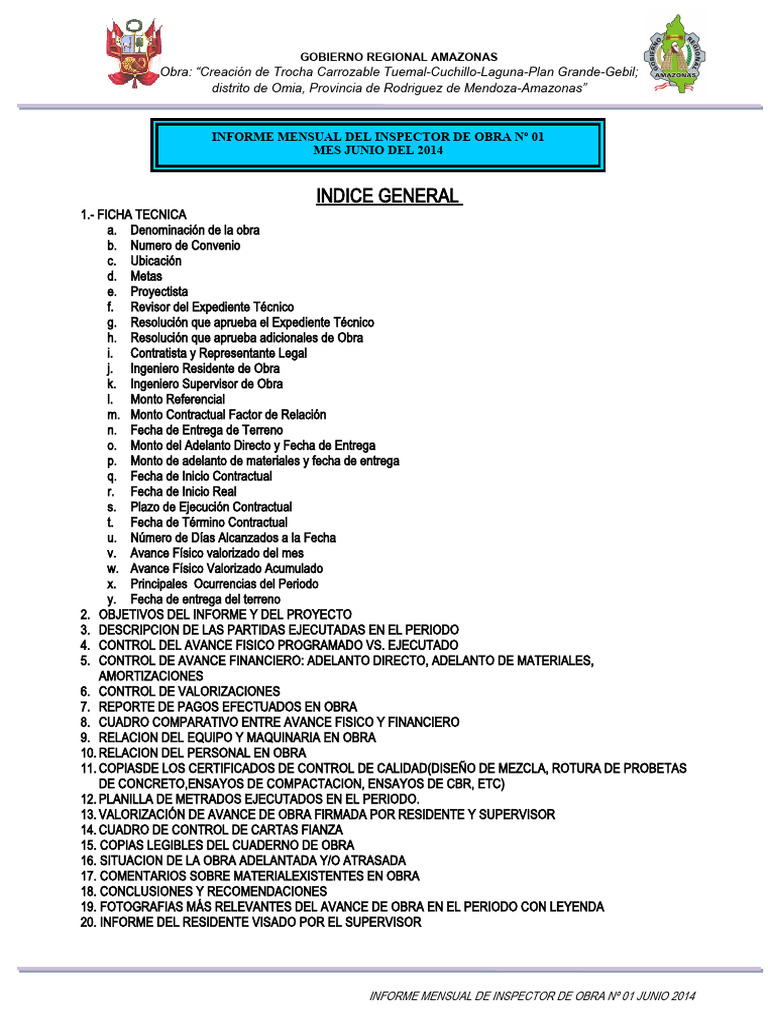 INFORME DE SUPERVISION N° 01 - JUNIO 2014 | PDF