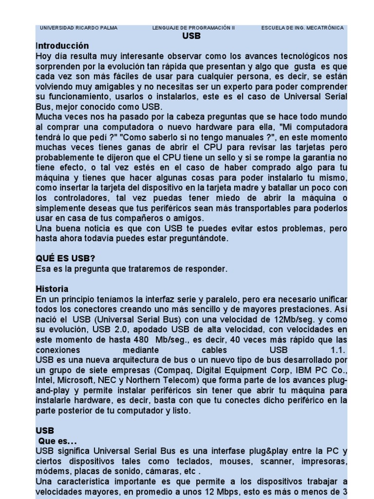 Historia y Función del USB | PDF | USB | Periférico