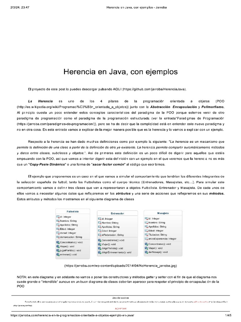 Herencia en Java, Con Ejemplos - Jarroba | PDF