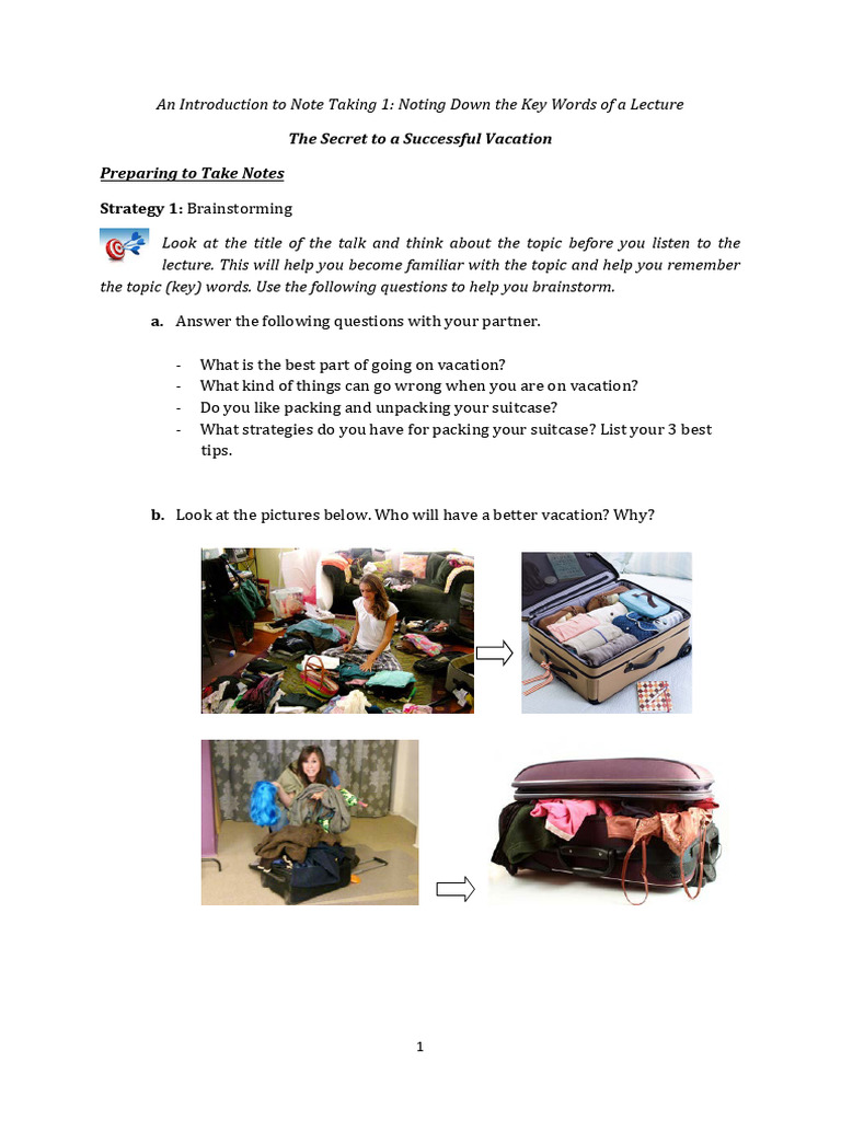 An Introduction To Note Taking 1 Task Sheet | PDF | Cognitive Psychology | Learning
