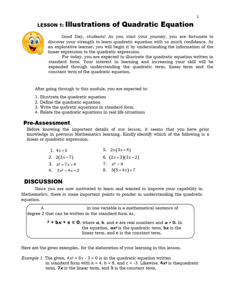 QUADTRATIC EQUATIONS Lesson | PDF | Equations | Mathematical Concepts