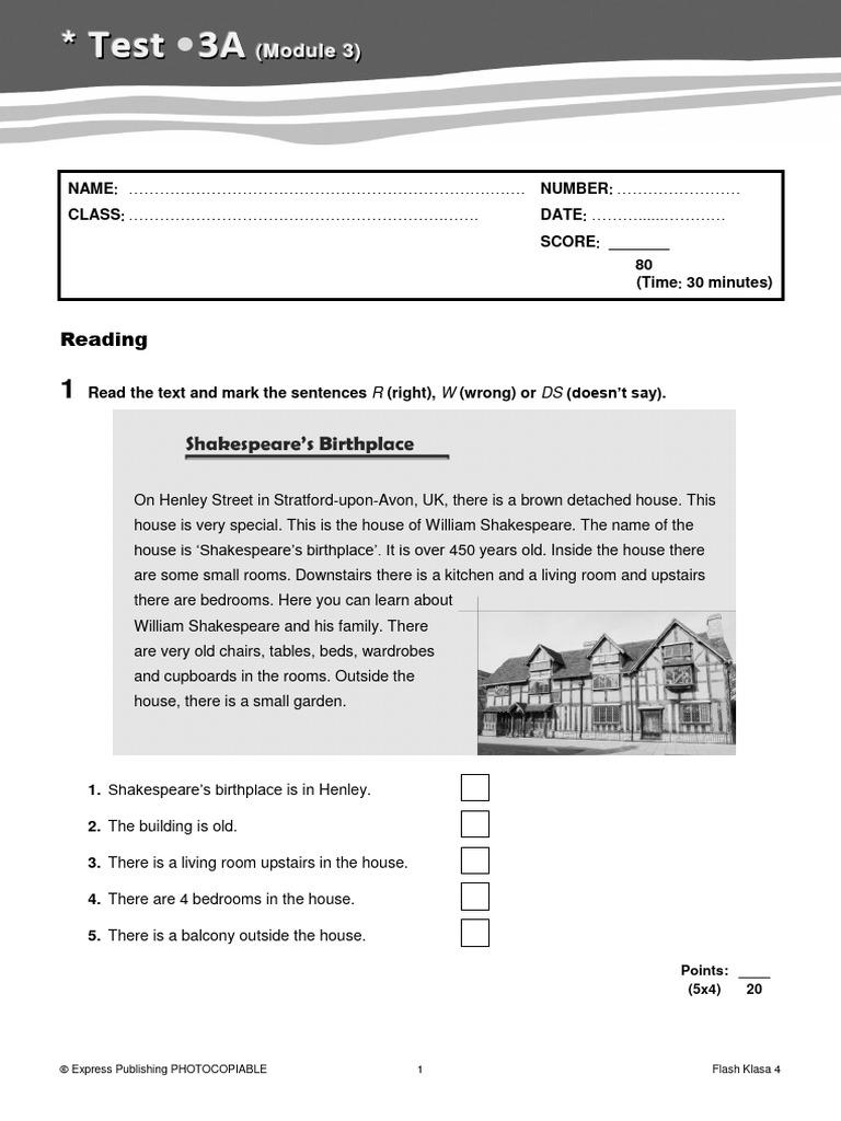 2 1 Flash4 Moduletest Easy 3a | PDF | Bedroom | Home