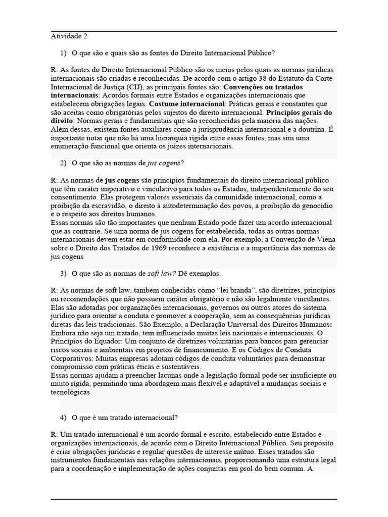 Questões Internacional Publico | PDF | Tratado | Direito Internacional
