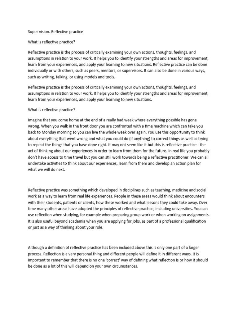 Super Vision. Reflective Practice | PDF | Reflective Practice | Experience