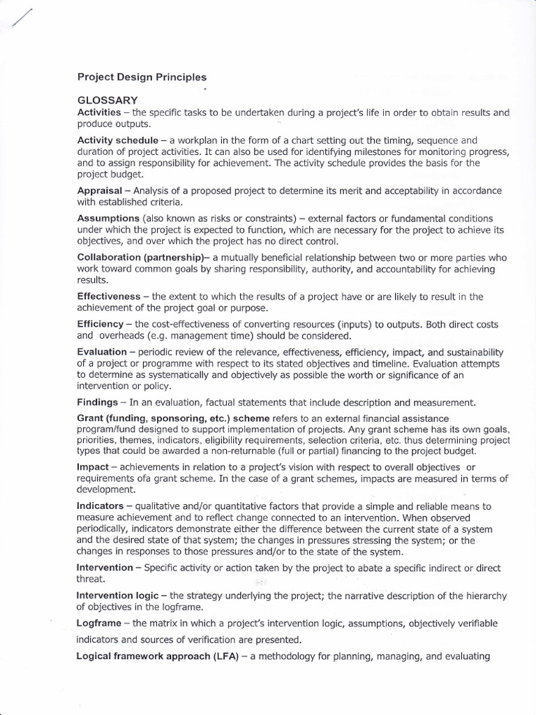 Project Design Principles - Glossary | PDF | Evaluation | Goal
