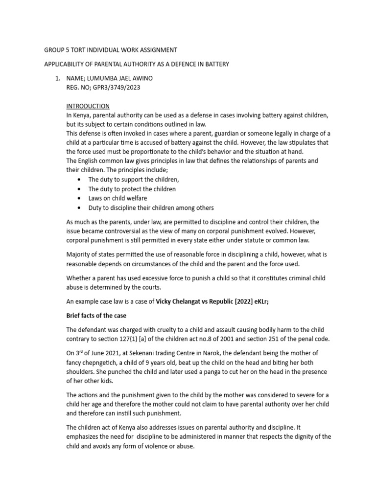 GROUP 5 TORT INDIVIDUAL WORK ASSIGNMENT | PDF | Assault | Battery (Crime)