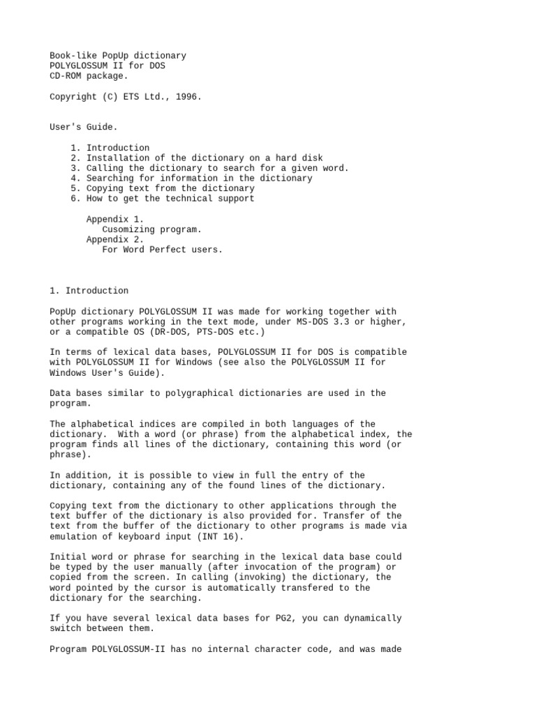 PG2 - DOS POLYGLOSSUM II For DOS | PDF | Computer File | Floppy Disk
