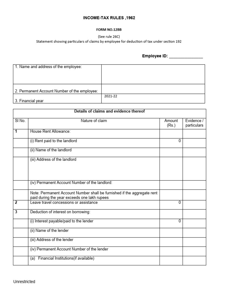 IT Declaration - Form 12BB | PDF | Insurance | Financial Services