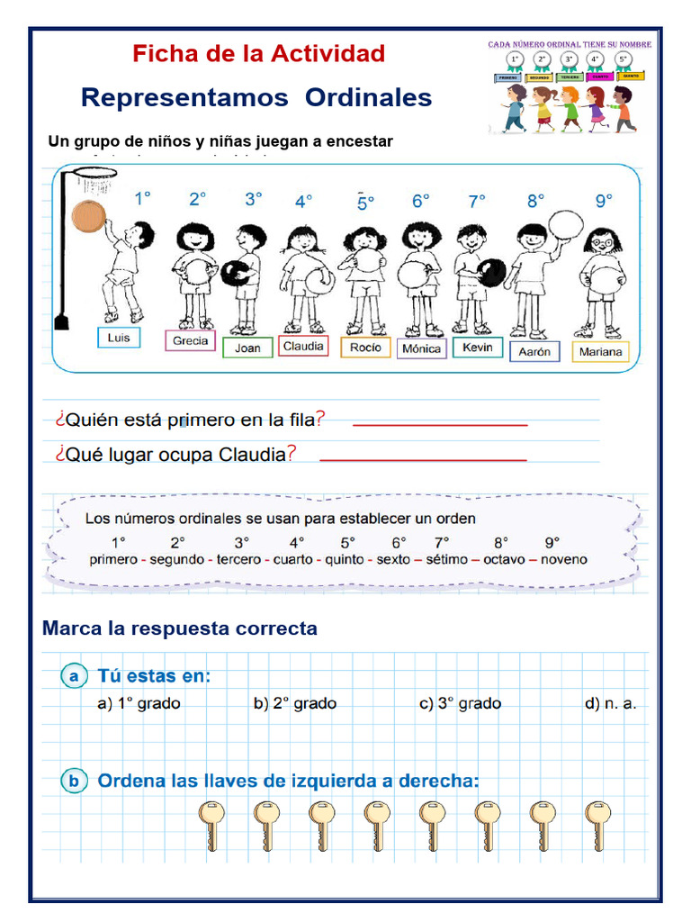 Fichas Representamos números ordinales | PDF