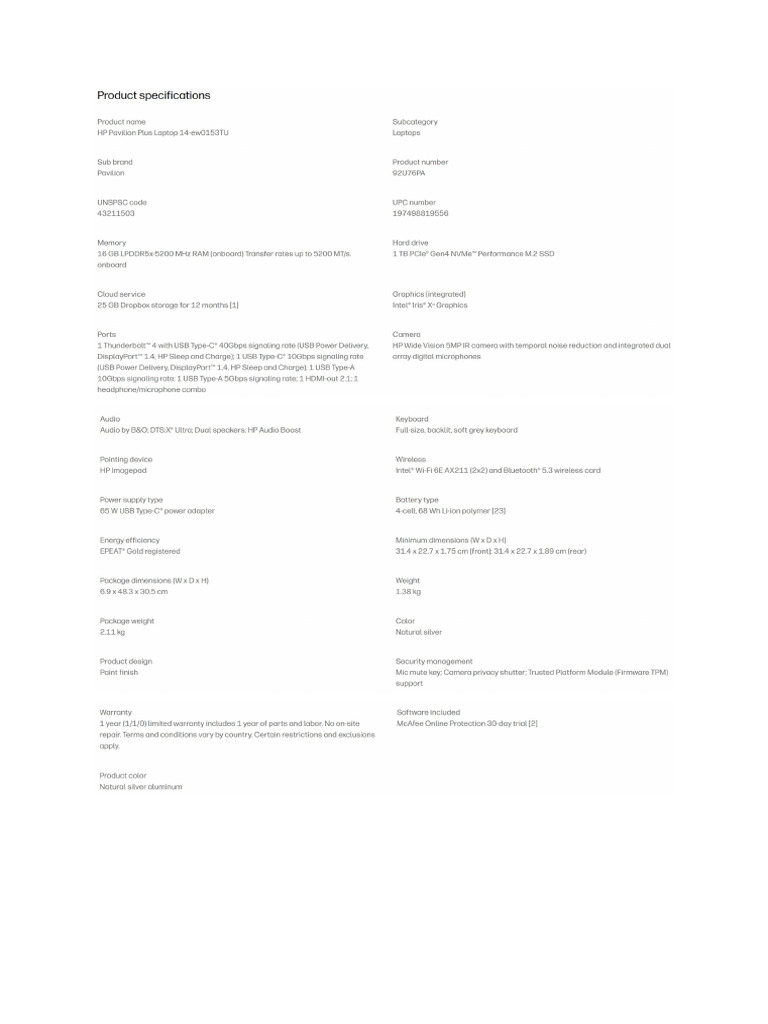 Hp Laptop Specs Pdf