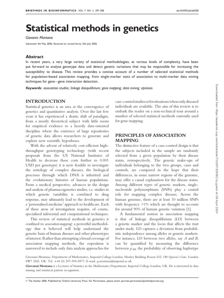 Statistical Methods in Genetics | PDF | Statistical Hypothesis Testing ...