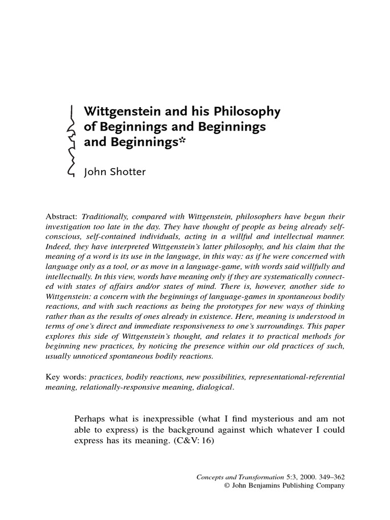 Wittgenstein and His Philosophy Shotter | PDF | Thought | Ludwig ...
