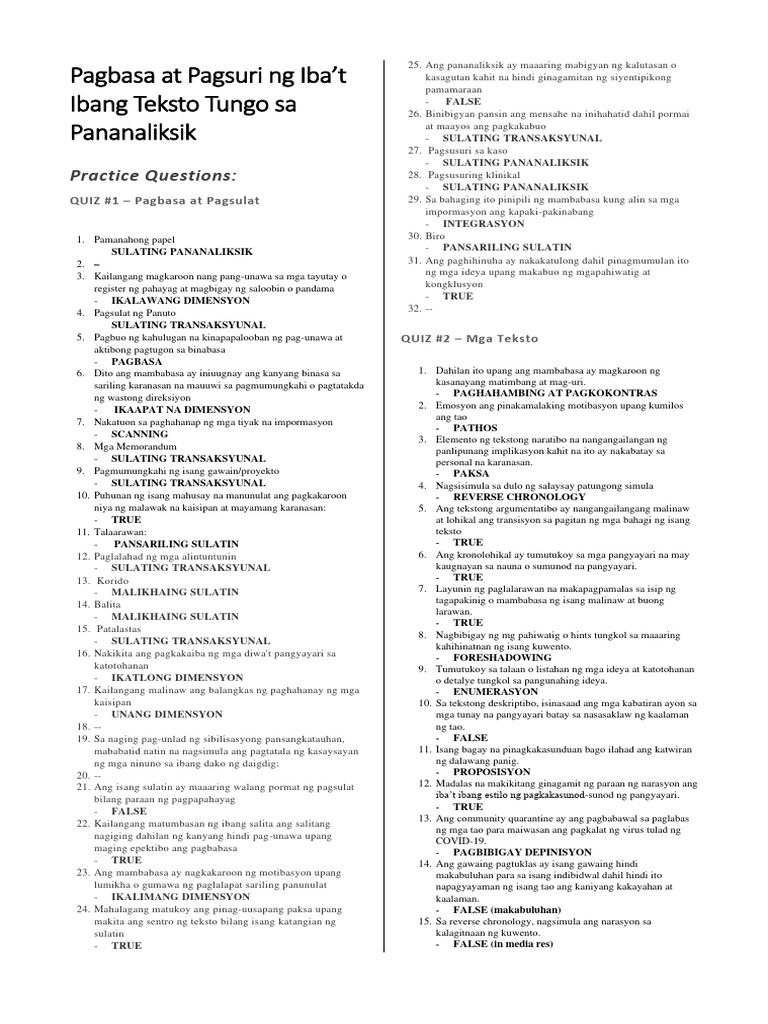 FIL 2 Practice Questions | PDF