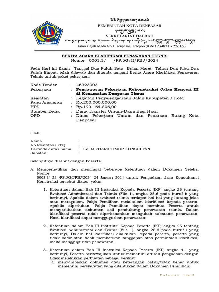 2.BA - Klarifikasi Teknis CV. MUTIARA TIMUR KONSULTAN | PDF