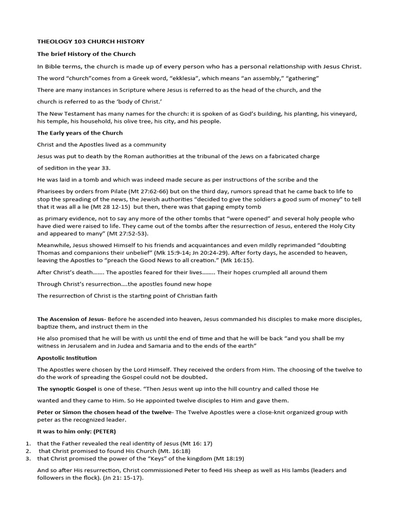 THEOLOGY 103 CHURCH HISTORY PRINT | PDF | Catholic Church | Martin Luther