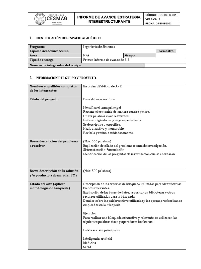 Formato Informe Avance Eie | PDF | Inteligencia artificial | Inteligencia (IA) y semántica