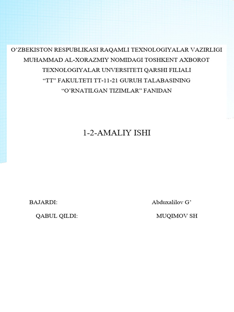 1-2-O'rnatilgan Tizimlar Amaliy | PDF