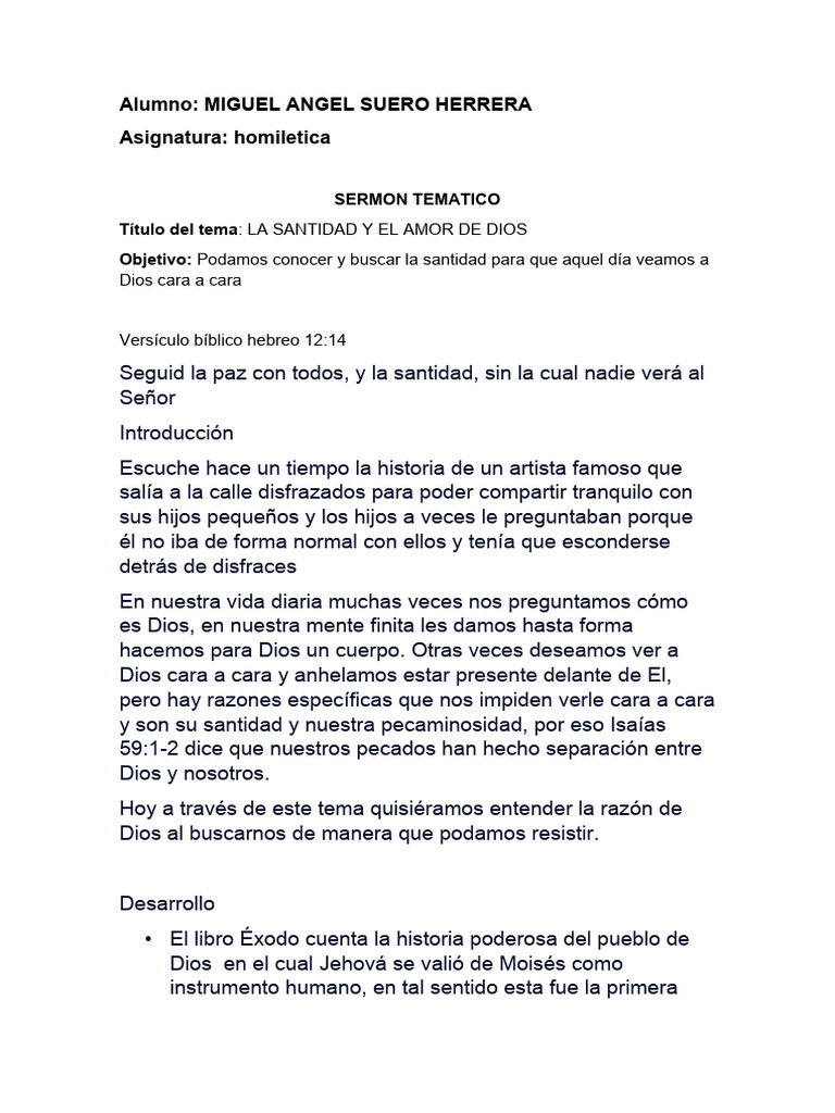 Sermon Tematico La Santidad | PDF | Libro del éxodo | Moisés