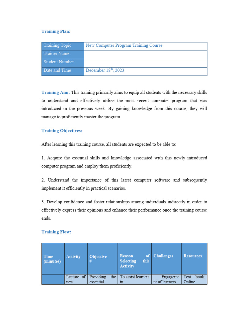 Training Plan | PDF | Learning | Knowledge