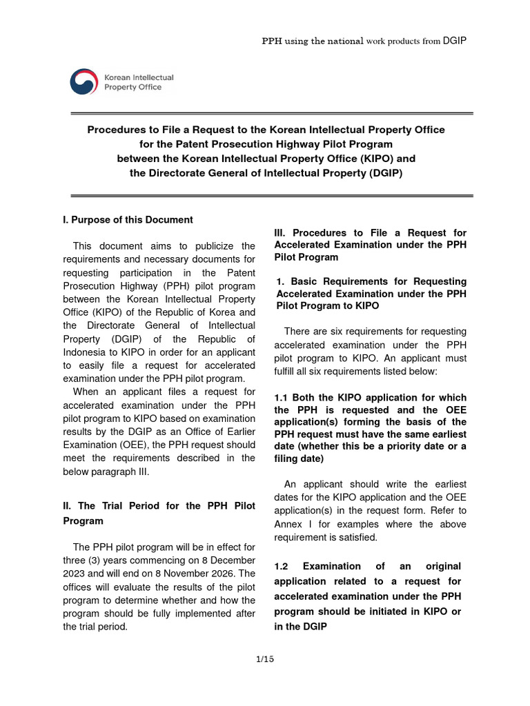 PPH Pilot Program: KIPO-DGIP Guide | PDF | Priority Right | Glossary Of ...
