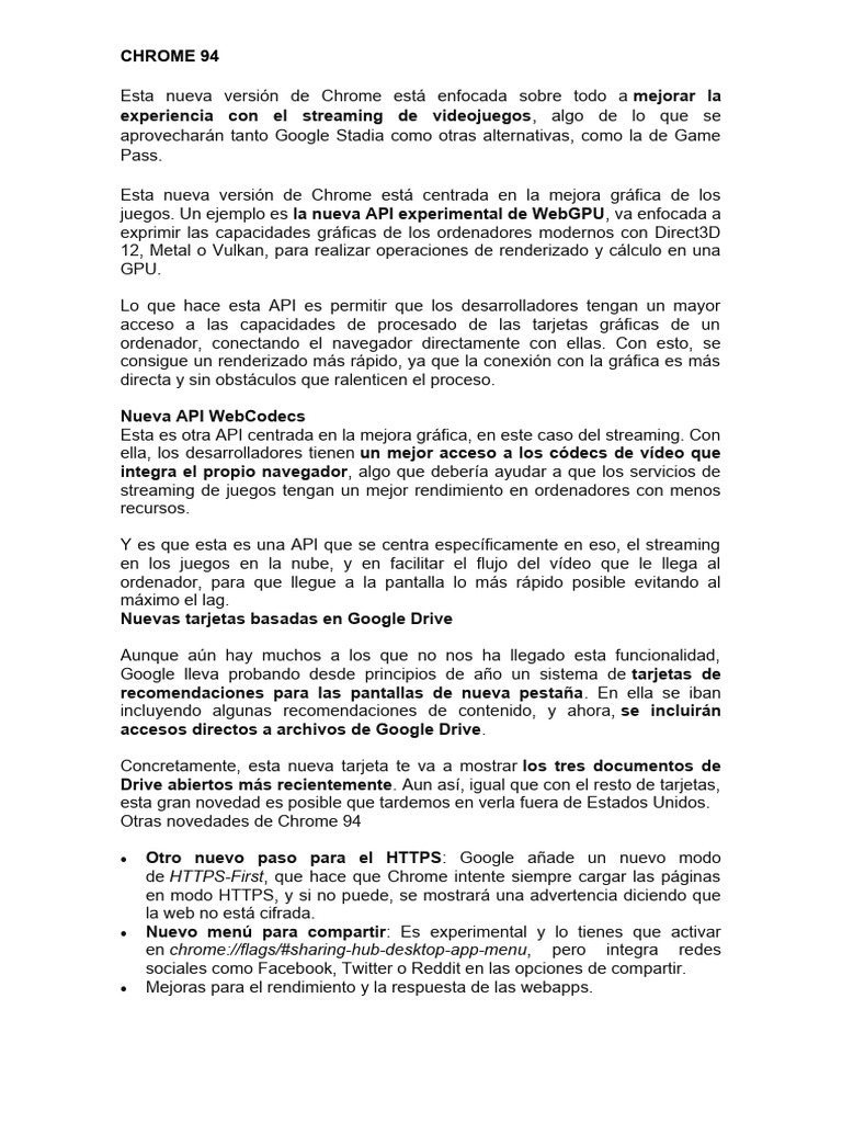 Novedades de Chrome 94: Streaming y APIs | PDF | Ventana (informática) | ciberespacio