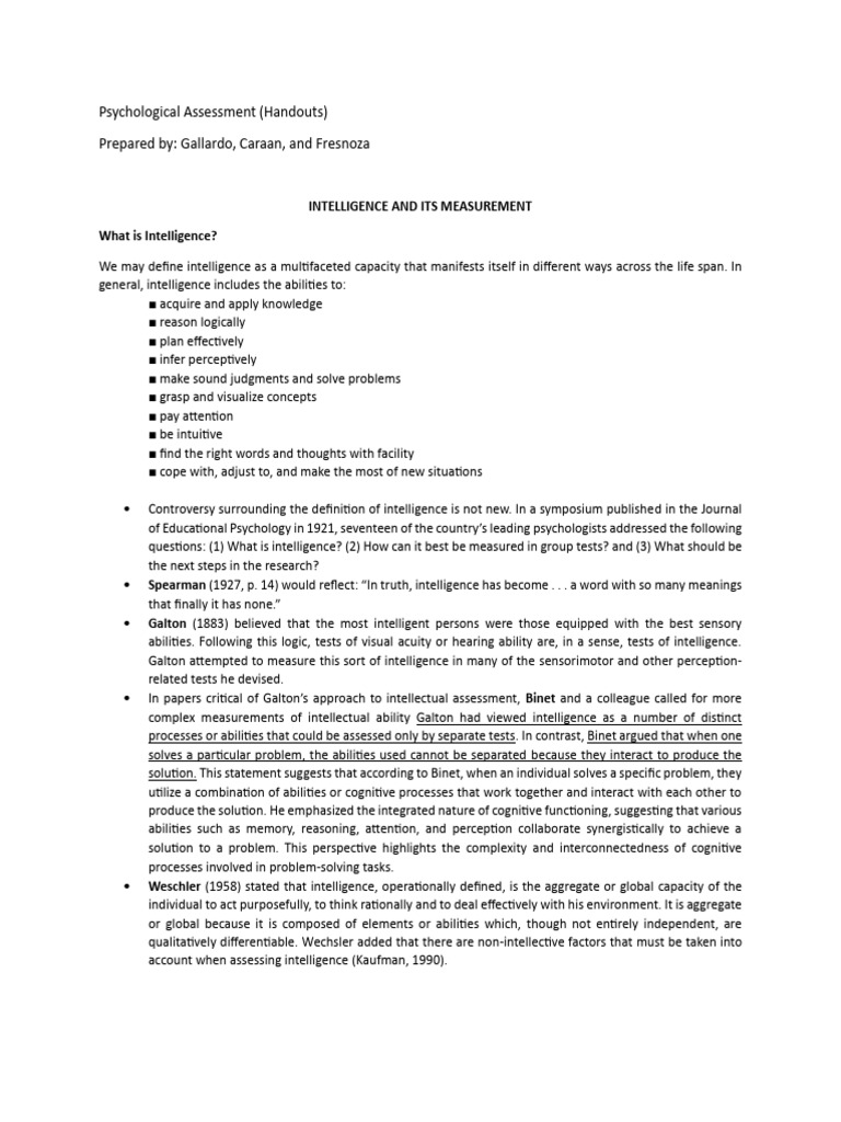 (Psych) Intelligence Handouts | Download Free PDF | Wechsler Adult ...