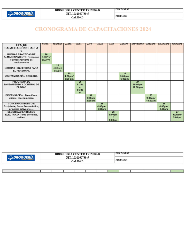 Cronograma de Capacitaciones 2024 | PDF | Farmacia | Ciencias de la Salud