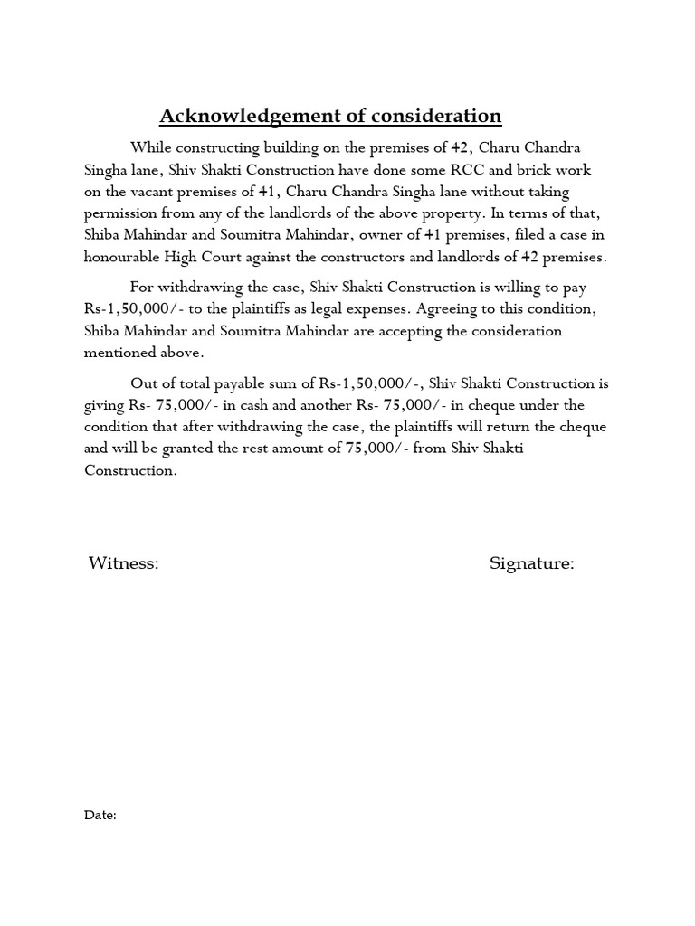 Acknowledgement of consideration | PDF