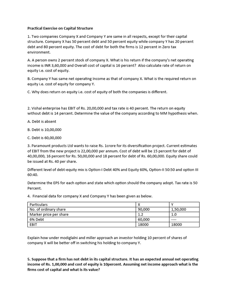 Capital Structure Analysis and Exercises | PDF | Cost Of Capital ...