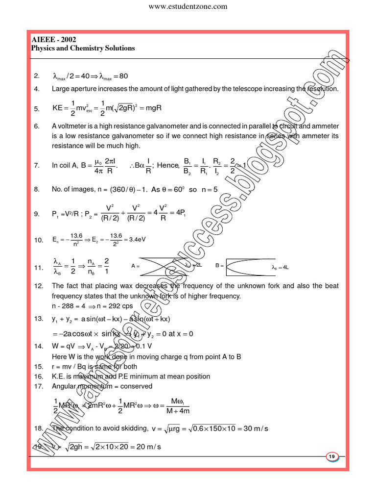 AIEEE 2002 Solution | PDF | Force | Quantity