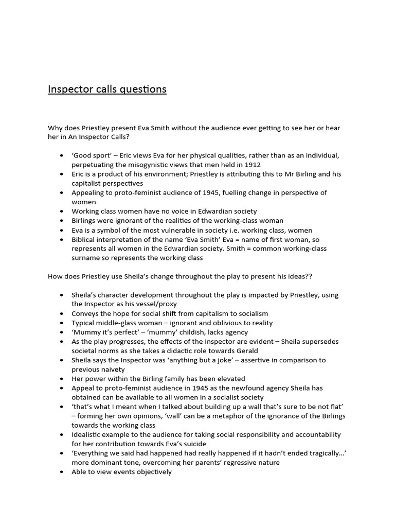 Inspector calls questions | PDF