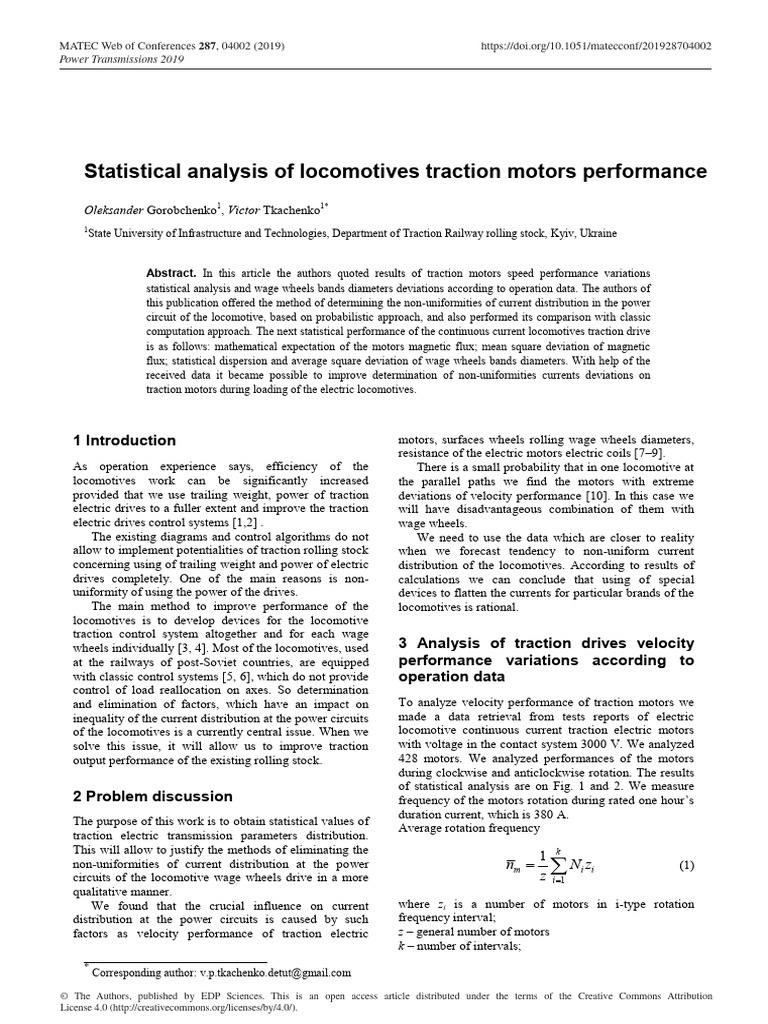 Statistical Analysis of Locomotives Traction Motor | PDF | Power ...