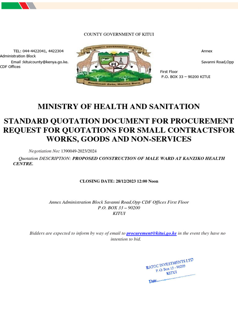 Request For Quotation Kanziko Male Ward RATOC | PDF | Specification (Technical Standard ...