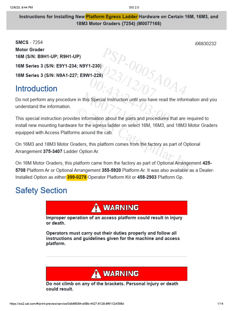 Instructions For Installing New Platform Egress Ladder Hardware On ...