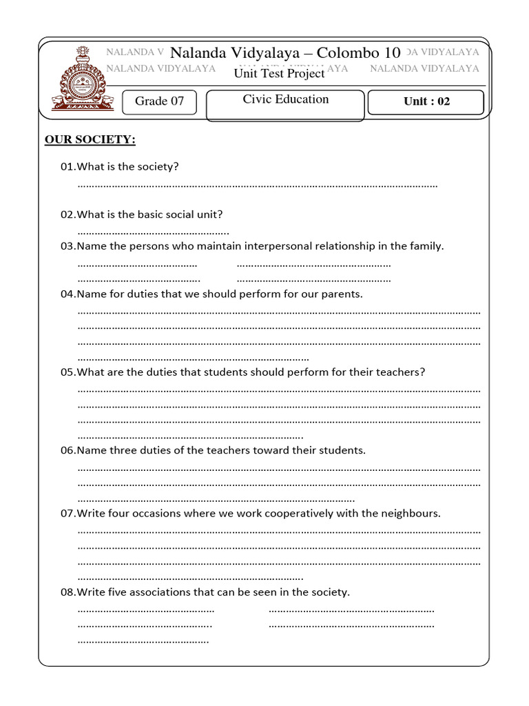 CIVIC 7 UNIT TEST 2-converted | PDF | Social Ethics | Social Psychology