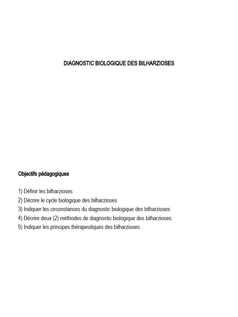 DIAGNOSTIC BIOLOGIQUE Des Schisto IHEM3 | PDF | Causes de décès | Spécialités médicales