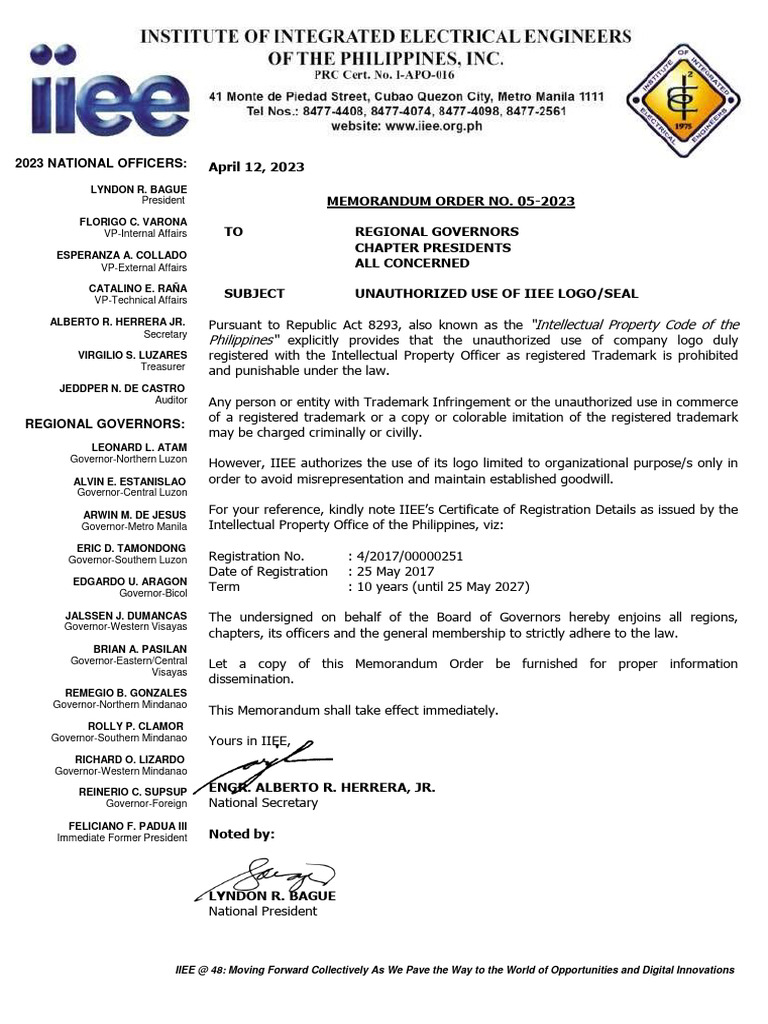 April 12, 2023 Memorandum Order No. 05-2023 TO Regional Governors Chapter Presidents All ...