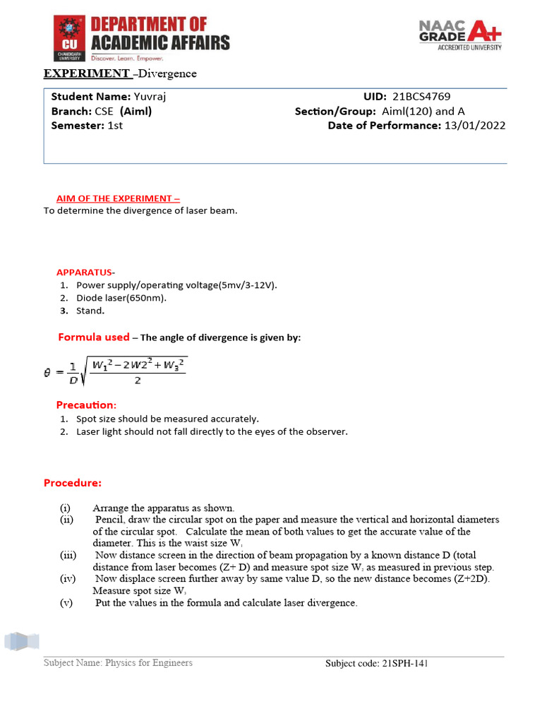 Physics(Final Worksheet ) | PDF | Laser | Experiment